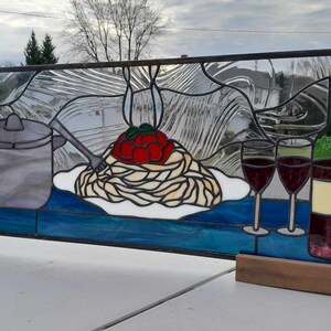 Stained Glass Hanging Panel - Pasta and Wine P-342 - Etsy