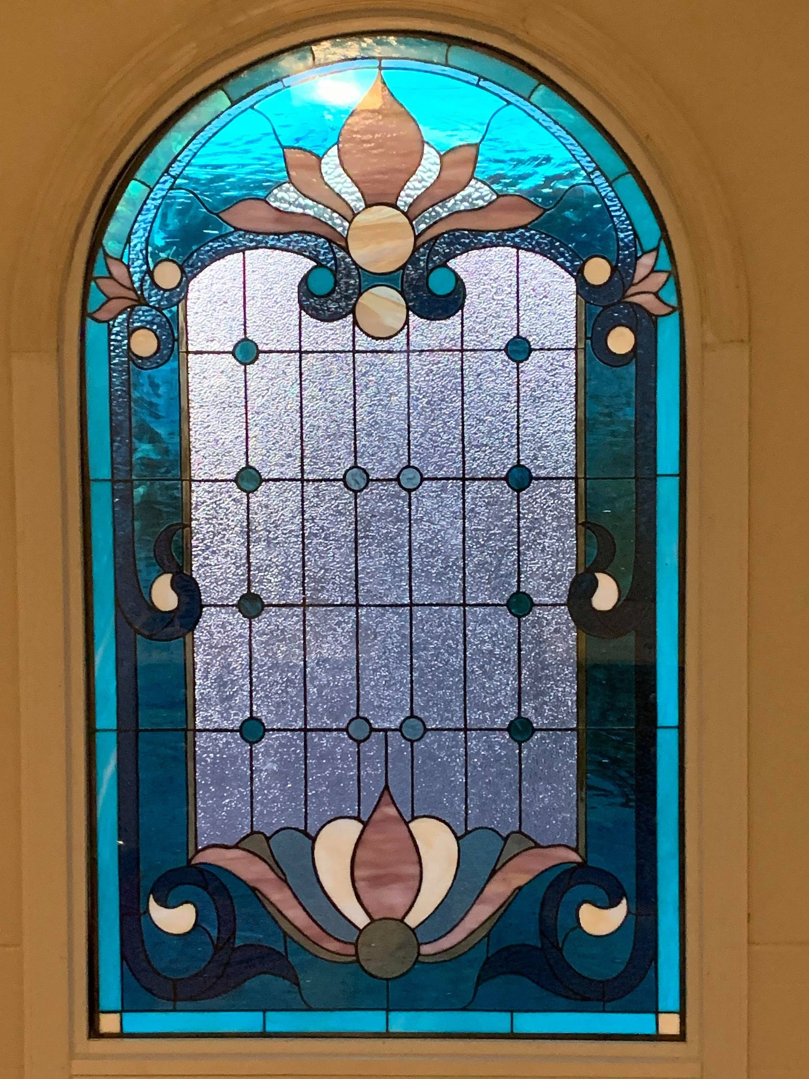 Stained Glass Window W-438 Modern Blue Arch - Etsy