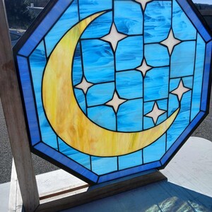 Stained Glass Octagon Window W-132 the Waning Crescent Moon - Etsy