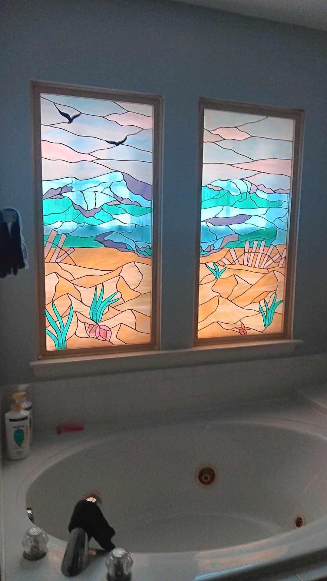 Stained Glass Window Relaxing Beach Scene W-538 - Etsy