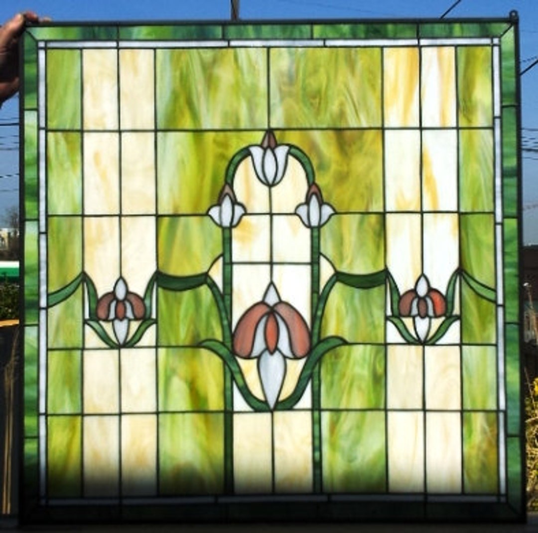 Stained Glass Transom Window - TW-45 - "tulips Chain Ii" - Etsy