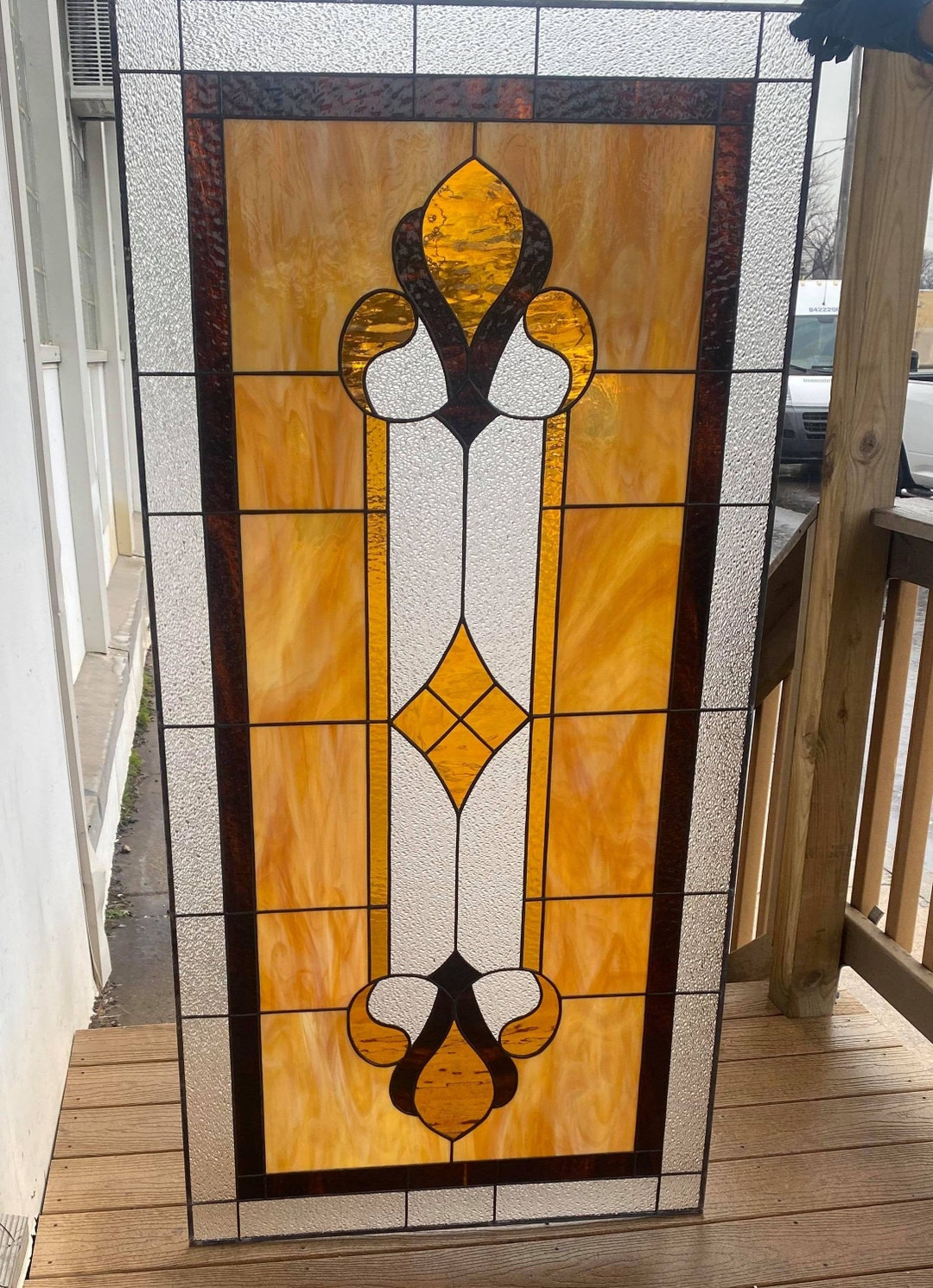 Stained Glass Door Window - D-39 Amber Fleur De Lis - Etsy