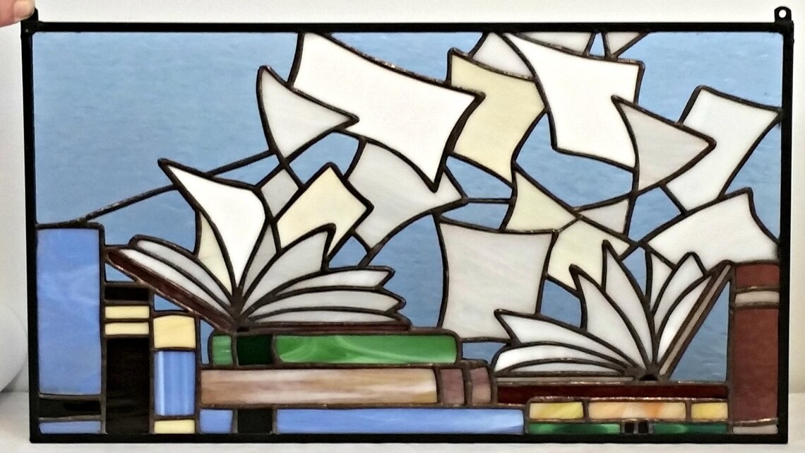 Stained Glass Hanging Panel P-136 Book With Flying Pages - Etsy
