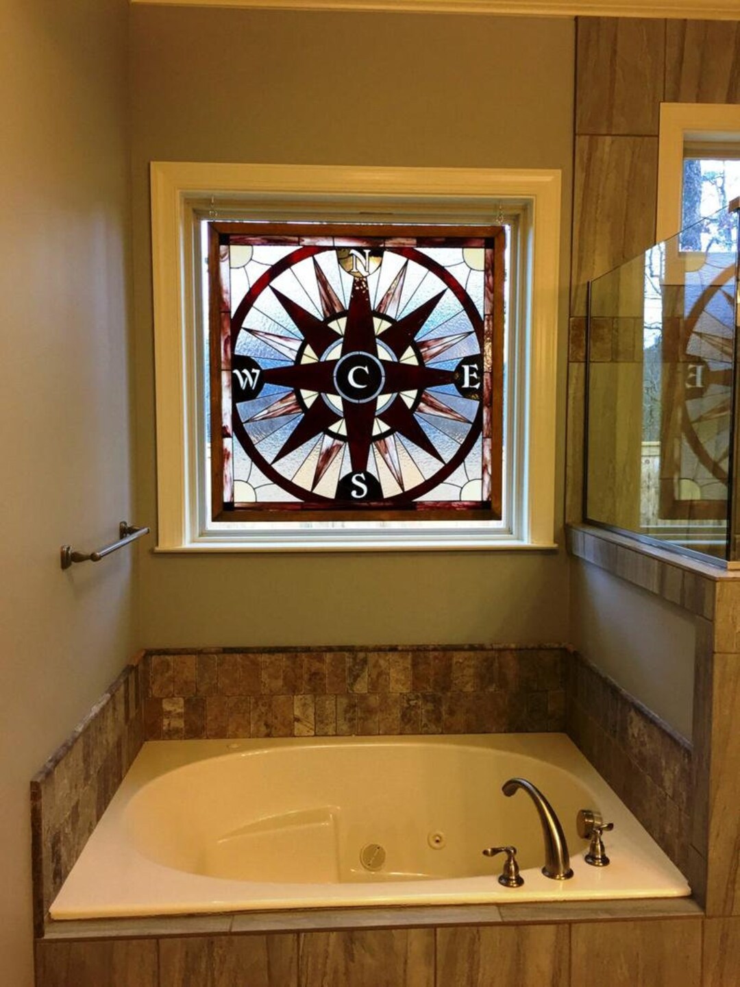 Stained Glass Window - W-151 Compass Rose in Earth Tones - Etsy