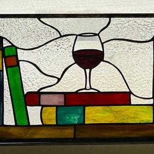 X-3 Wine and Books Stained Glass Hanging Window Panel - Etsy
