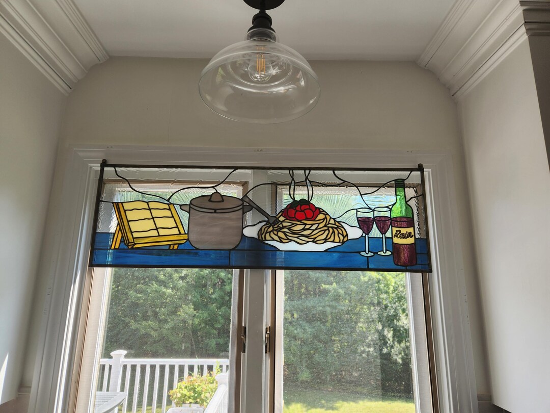 Stained Glass Hanging Panel - Pasta and Wine P-342 - Etsy