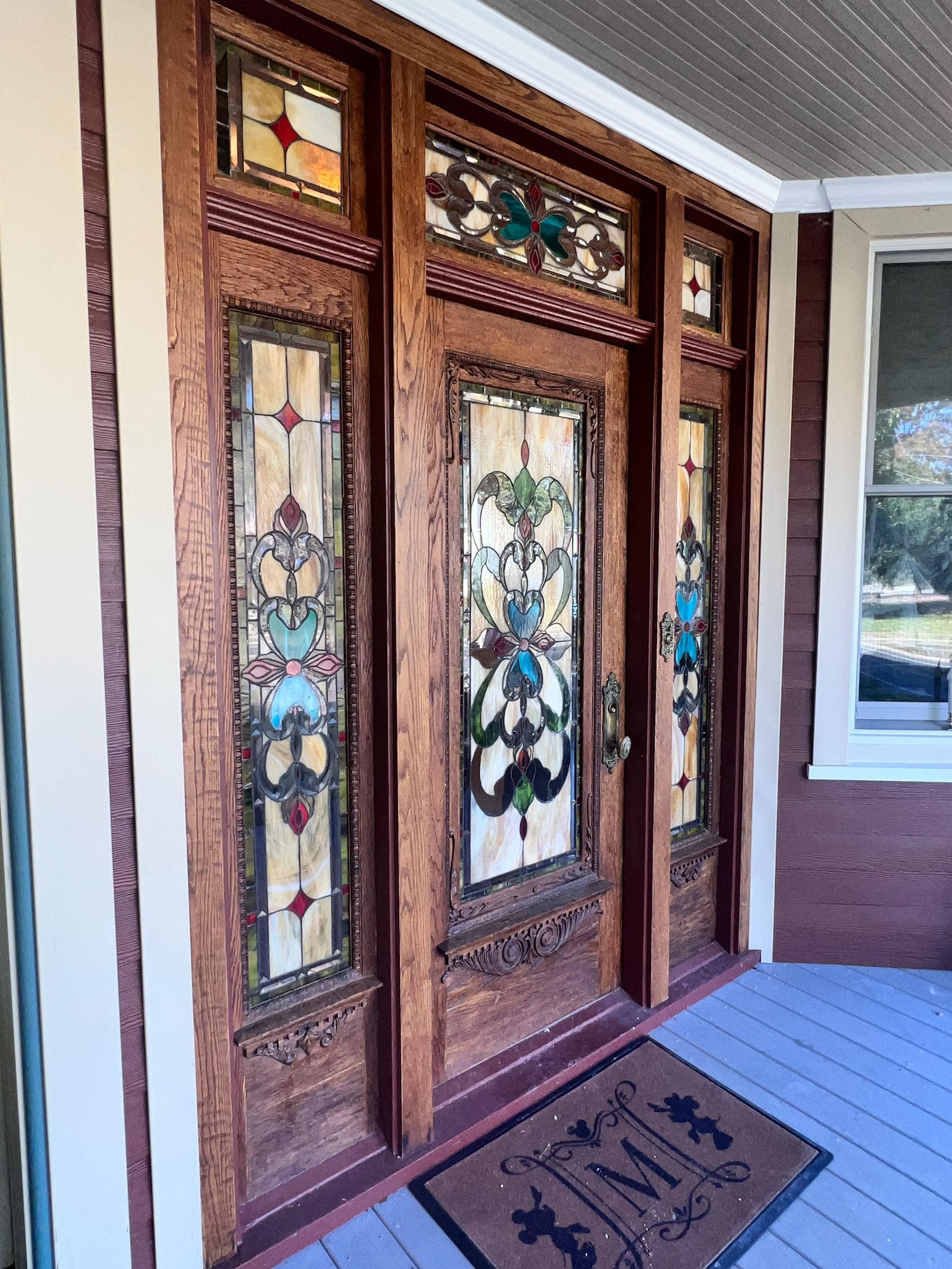 Heritage Bloom: Classic Symmetry in Stained Glass Window Set Victorian ...