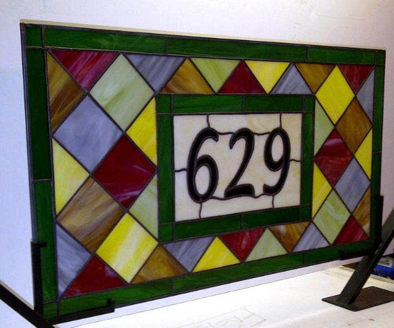 Stained Glass Window Panel / Address AM-22 Contemporary - Etsy