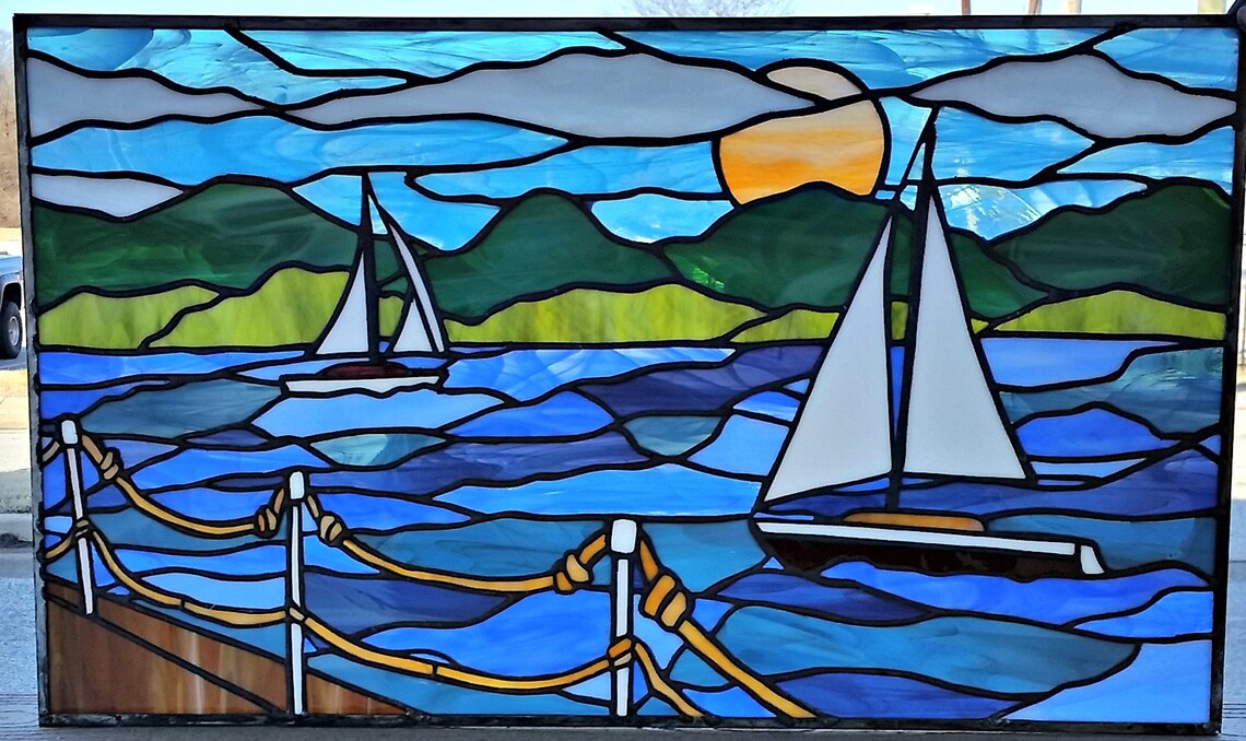 Stained Glass Window - W-216 Sail Boats Scene - Etsy