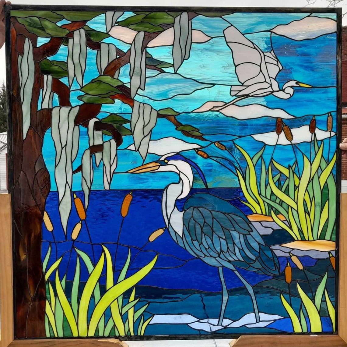 Stained Glass Window Panel - P-331 Heron in the Marsh - Etsy