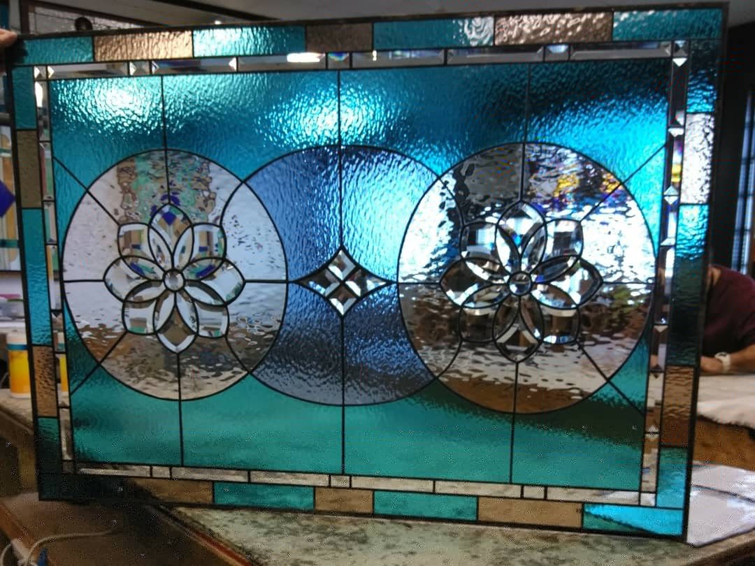 Stained Glass Window - W-273 Floral Cluster With Blue - Etsy