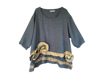 Sarah Clemens Artwear Spiral Swirl Pullover Tunic -XL- Black Linen