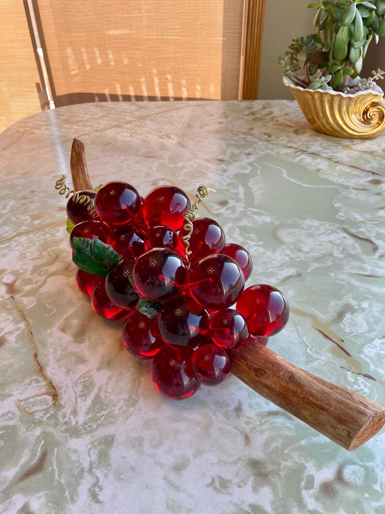 Large Lucite Red Grapes Set on Driftwood With Green Lucite Leaves - Etsy