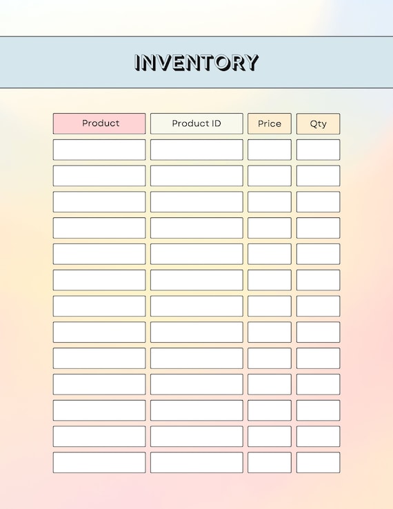 Printable Inventory Sheet - Etsy