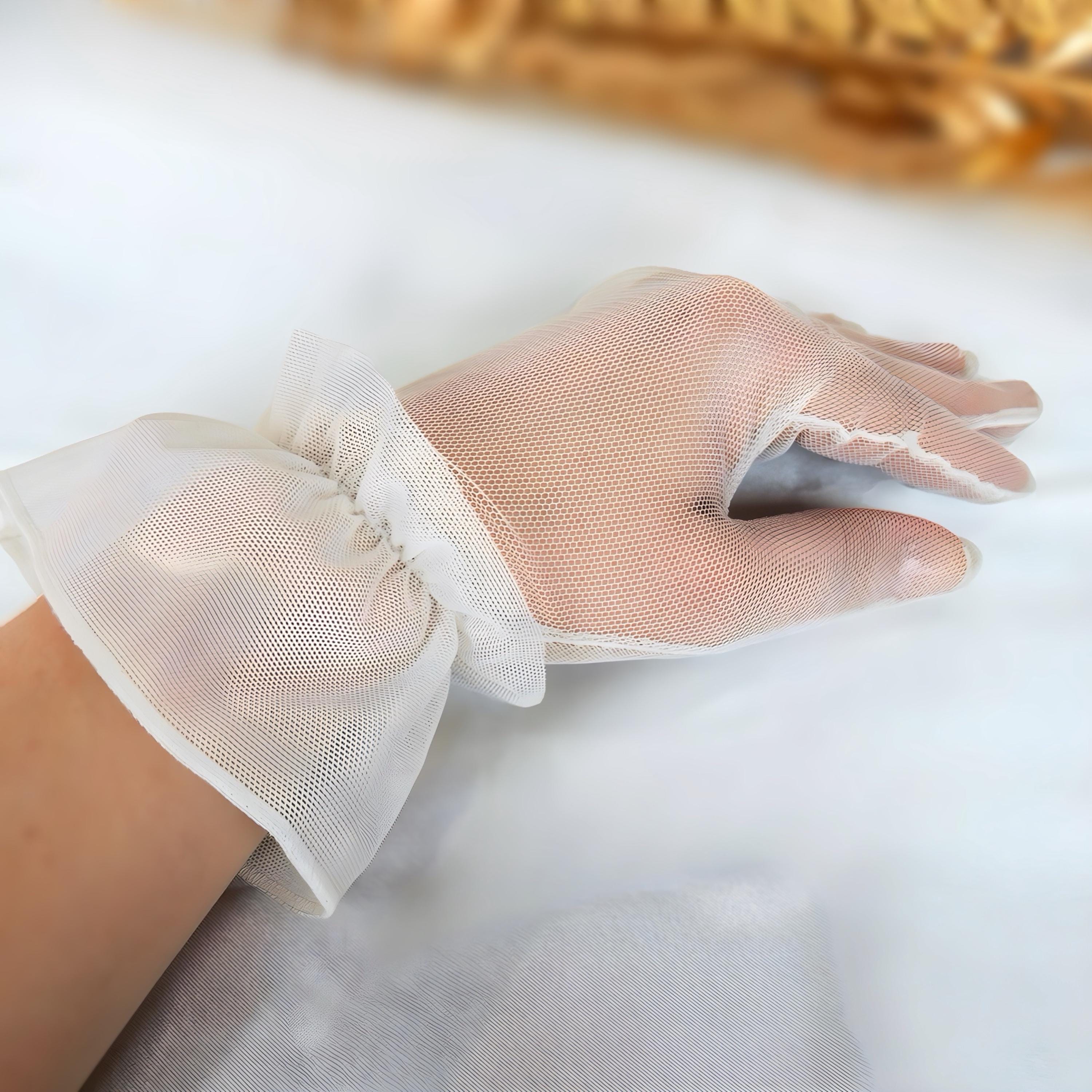 Sheer Tulle Wedding Gloves: Ivory Ruffle Cuff, Vintage Bridal ...