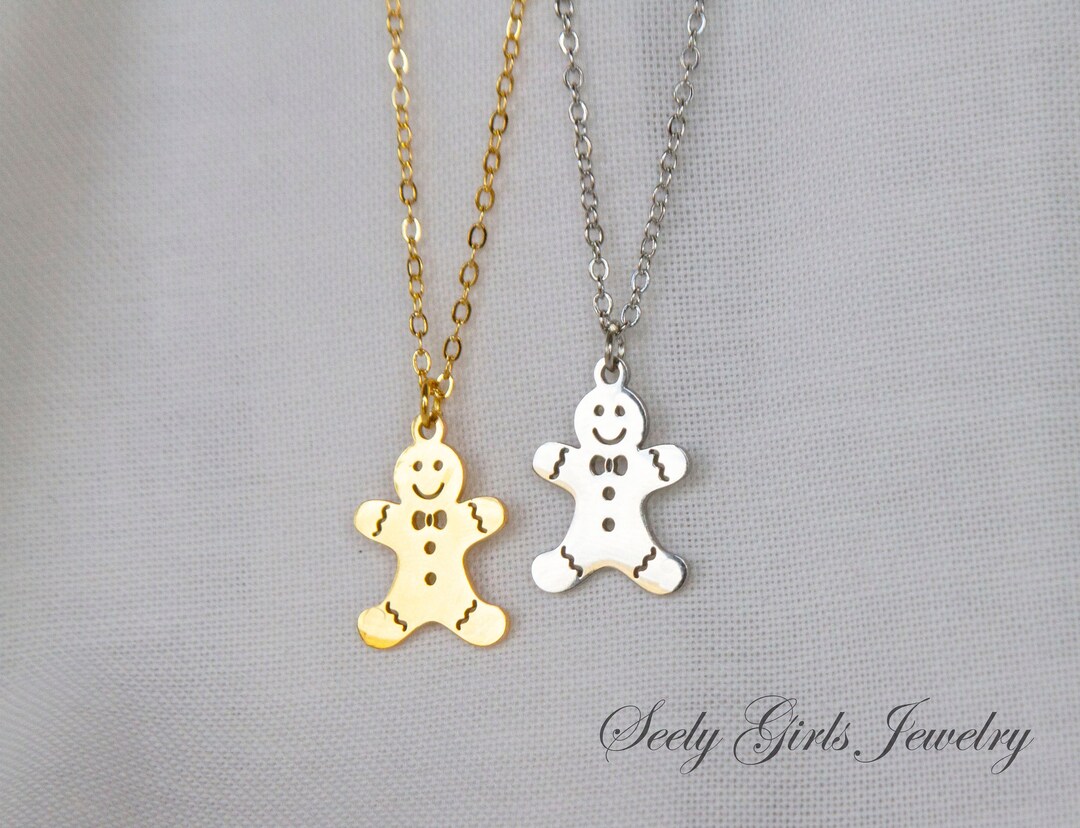 Gingerbread Man Necklace.. Christmas Gold or Silver Pendant Chain ...