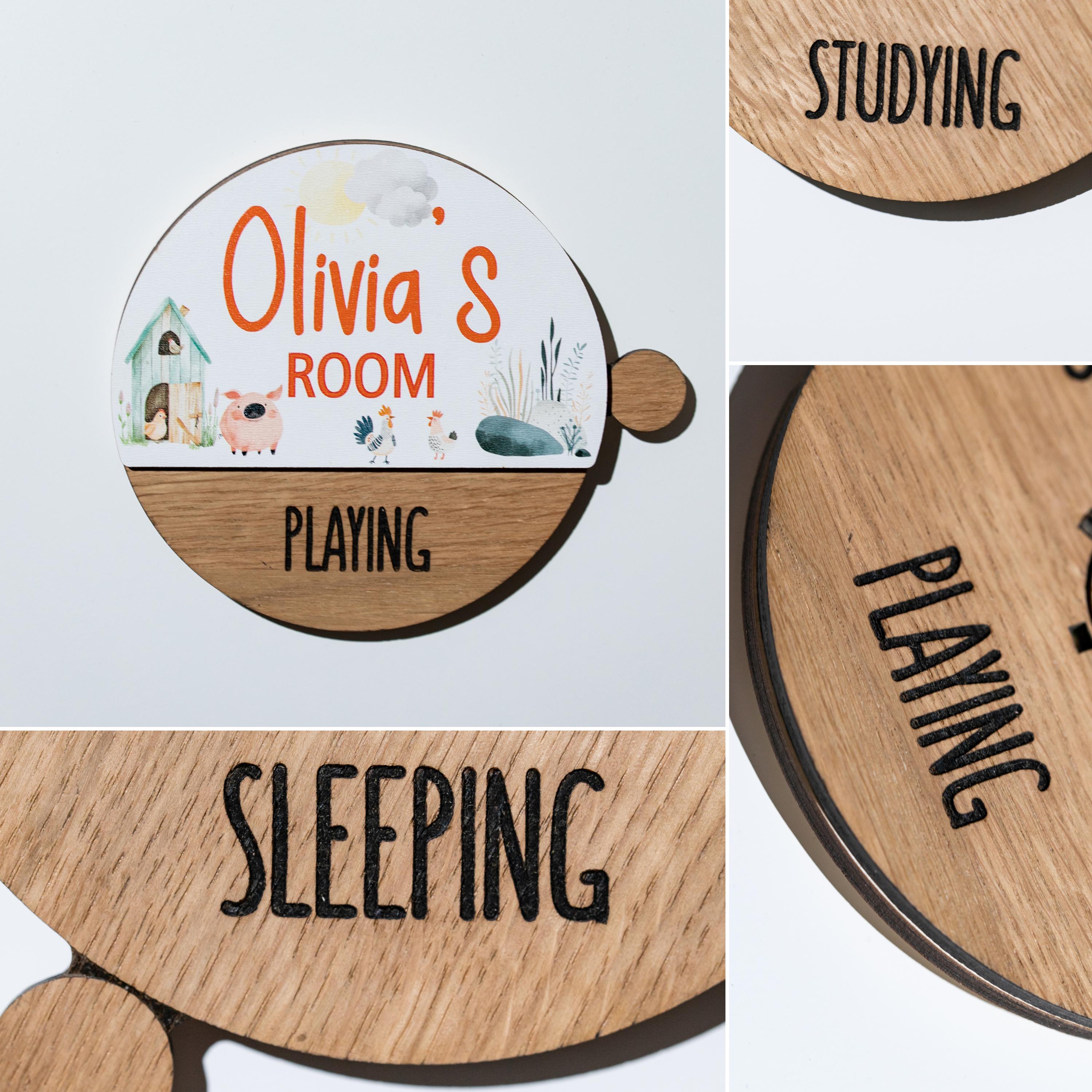 Custom Door Sign With Rotating Status - Personalized Wooden Hanger for ...