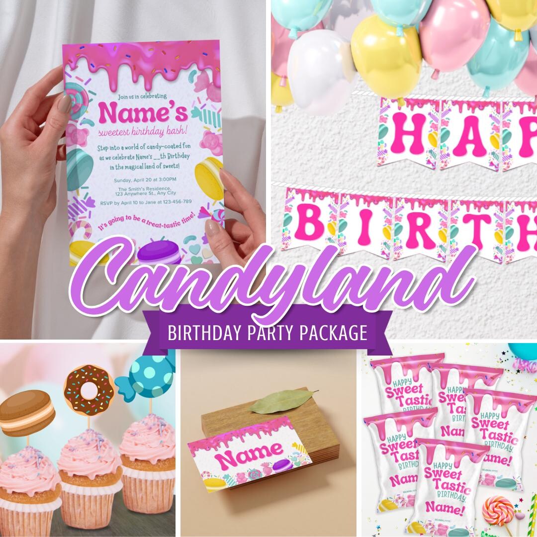 Candyland Birthday Party Bundle | Editable & Printable Candy-themed ...