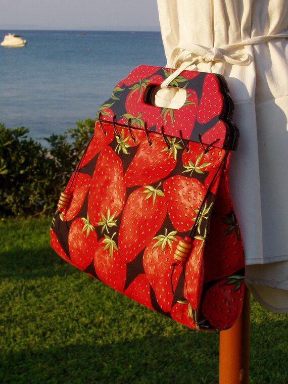 Items similar to Strawberry handbag with handpainted handles-FREE ...