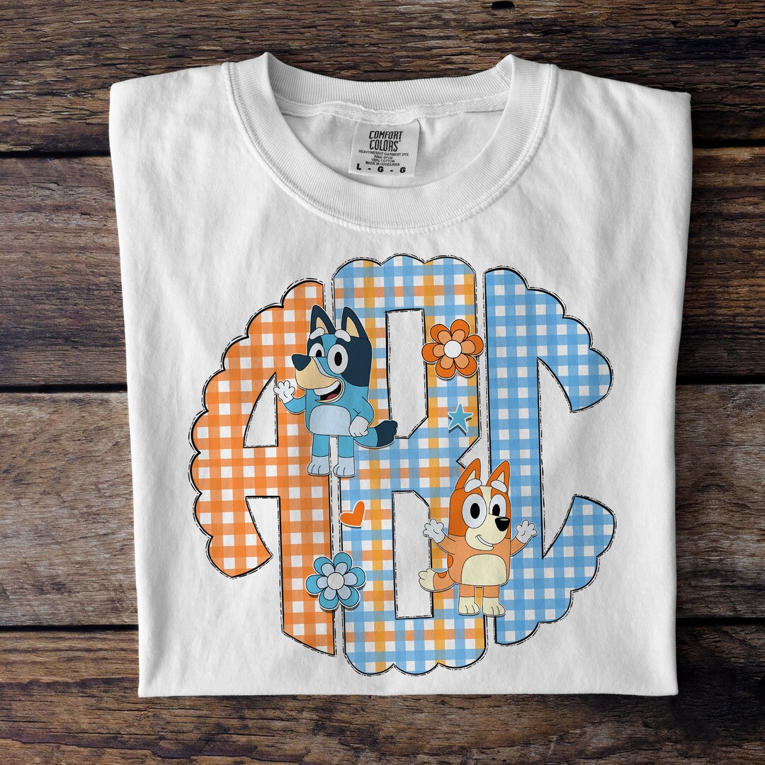 Bluey Monogram Mixed Plaid Checkered Customized White T-shirt - Etsy