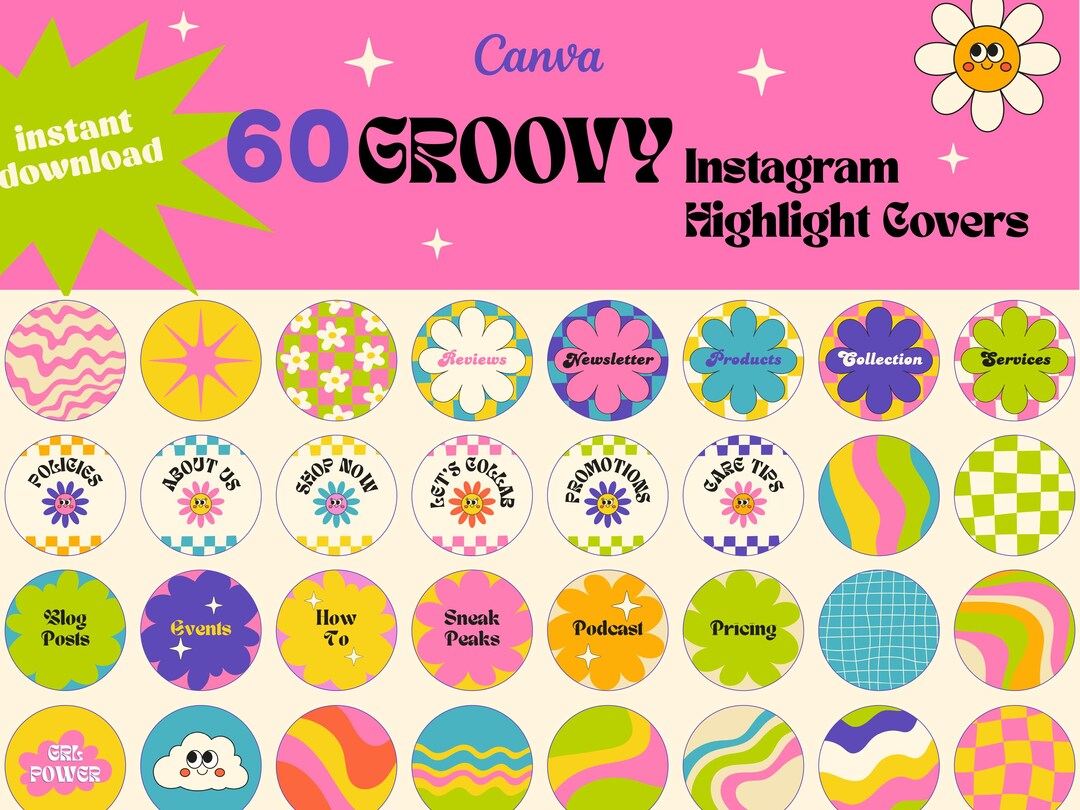 Groovy Retro Instagram Highlight Covers: 90s Style (canva Templates) - Etsy