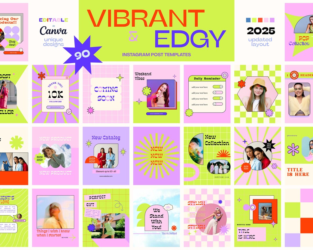 Neo Geo Vibrant Instagram Post Templates: Small Business, Branding ...
