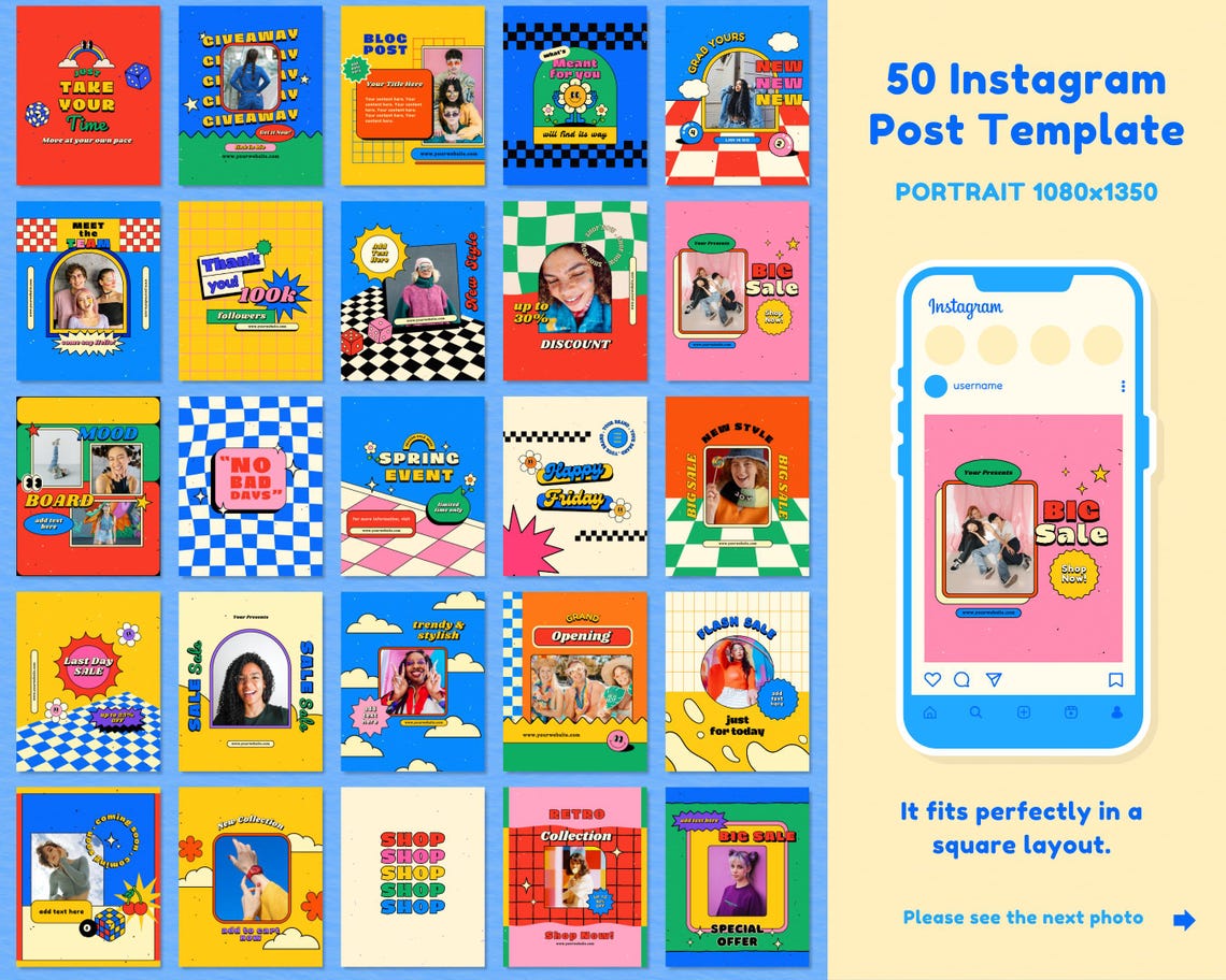 80+ Funky Retro Instagram Post Templates | Social Media Kit | 2025 Bold ...