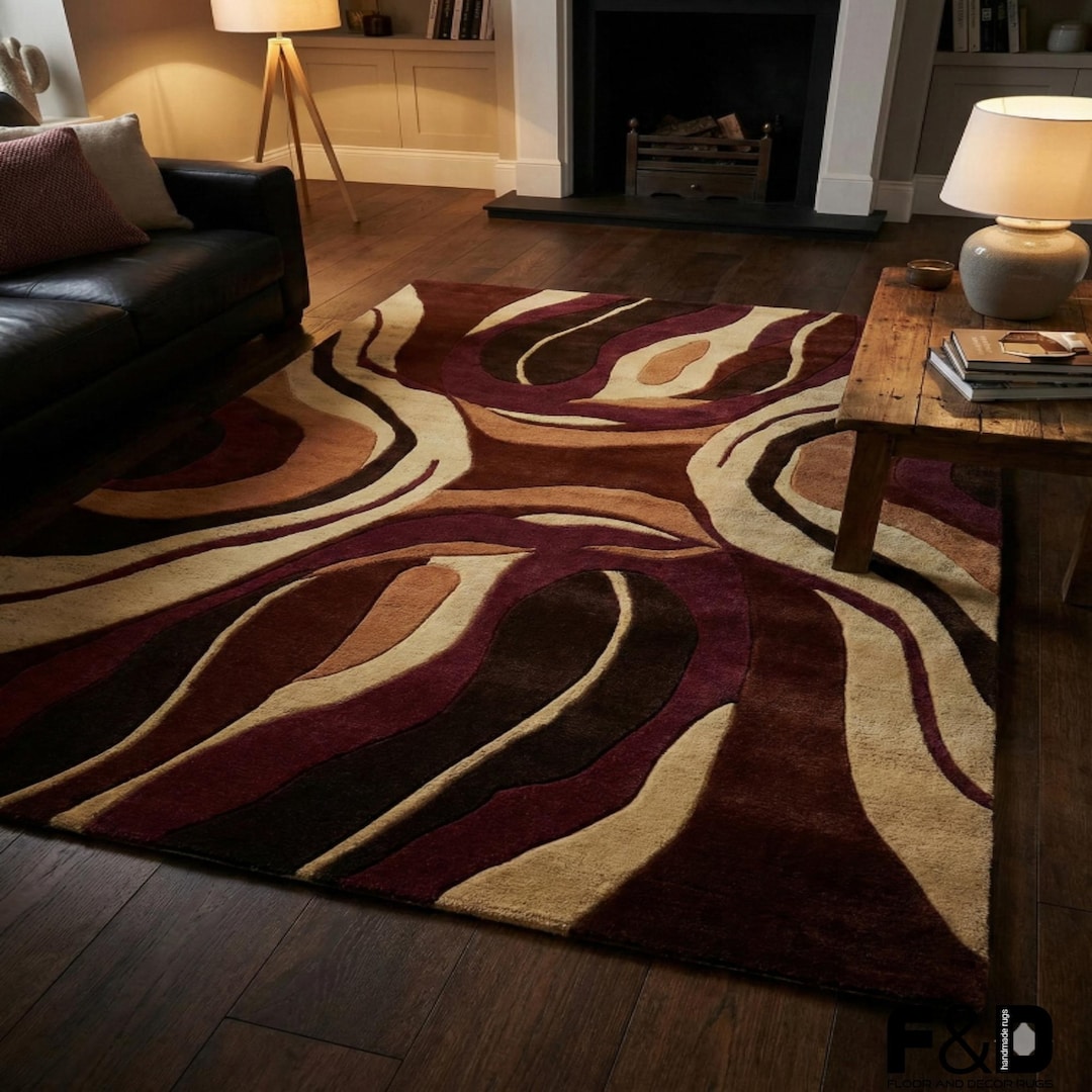Modern Abstract Earth Tone Rug – Hand Tufted Wool Area Rug – Terracotta ...