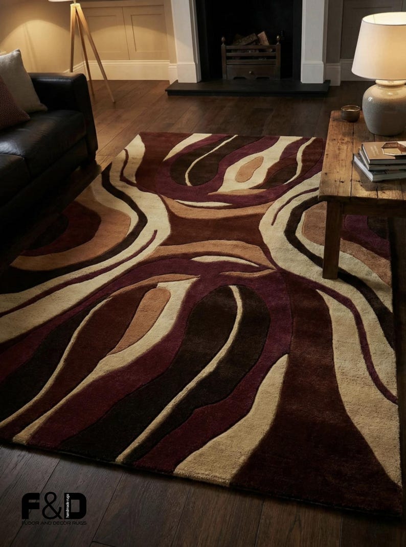 Modern Abstract Earth Tone Rug – Hand Tufted Wool Area Rug – Terracotta ...