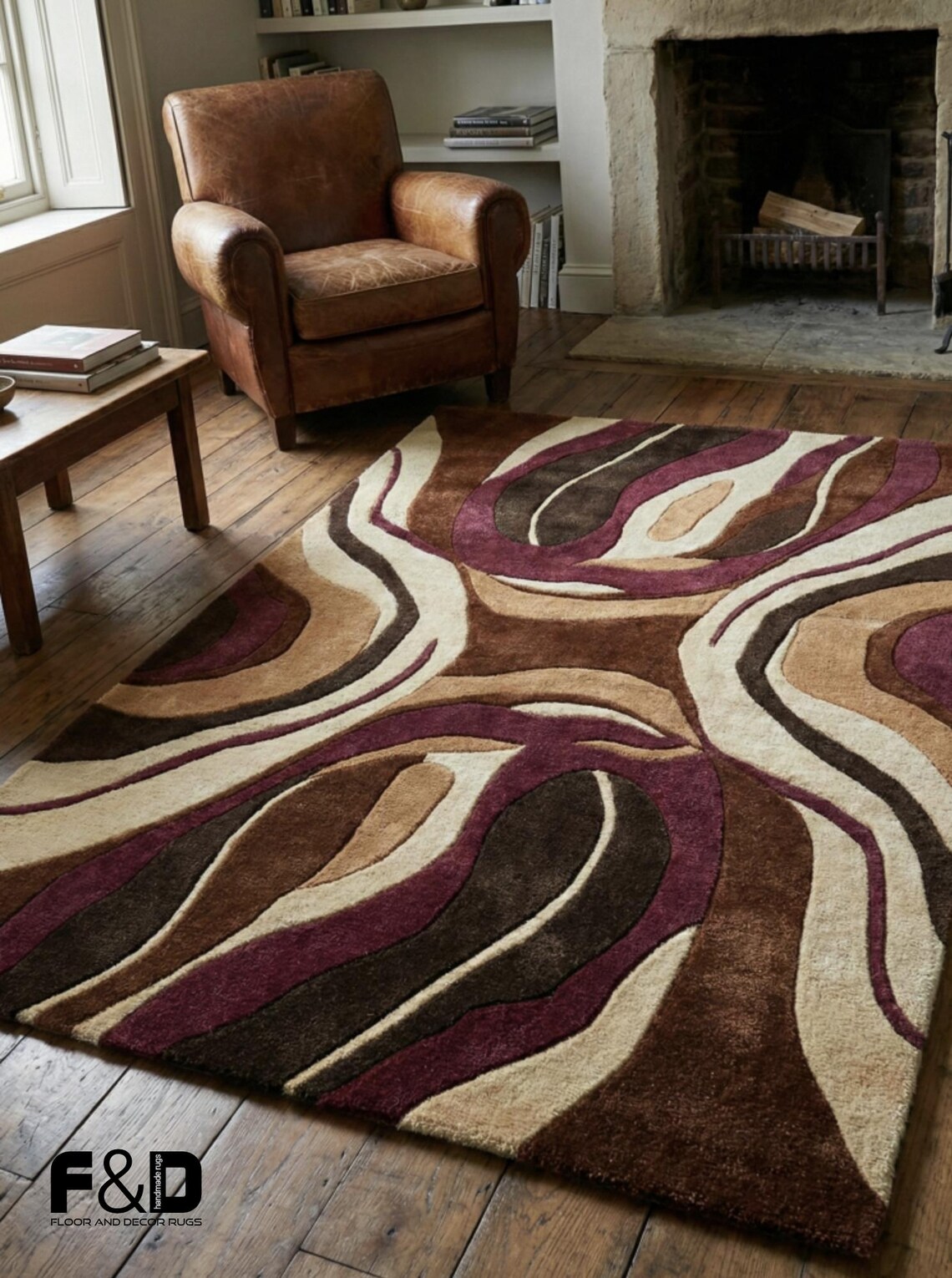 Modern Abstract Earth Tone Rug – Hand Tufted Wool Area Rug – Terracotta ...