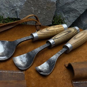 Set of 3 Bowl, Spoon Gouge With Leather Case. Curved Gouges. Wood ...