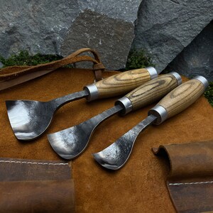 Set of 3 Spoon Gouge With Leather Case. Curved Gouges for Carving ...