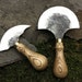 Set of 2 Leather Round Knife With Cases. Half Moon Blades. Skinning ...