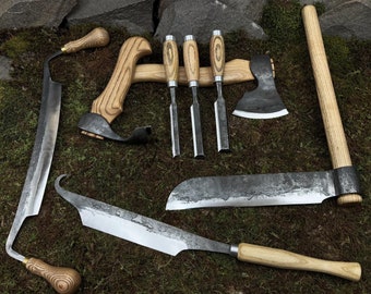 8-piece Woodworking Tool Set With Leather Cases. Wood Carving Chisels ...