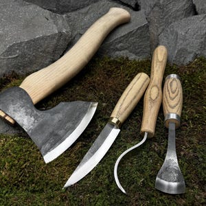 4-piece Set of Spoon Carving Tool With Leather Cases. Axe, Gouge, Sloyd ...
