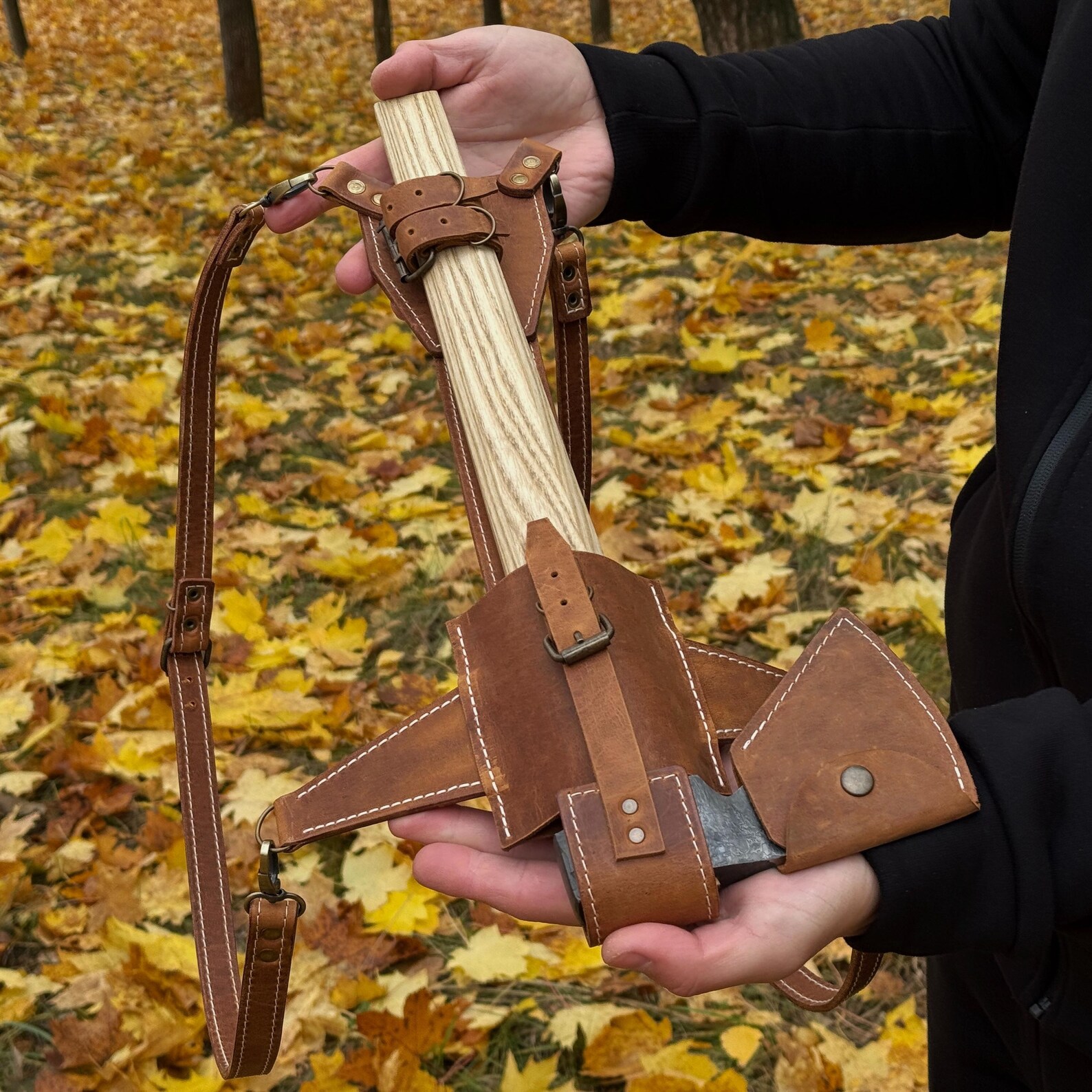Leather Axe Case With Adjustable Straps. Crazy Horse Leather Axe ...