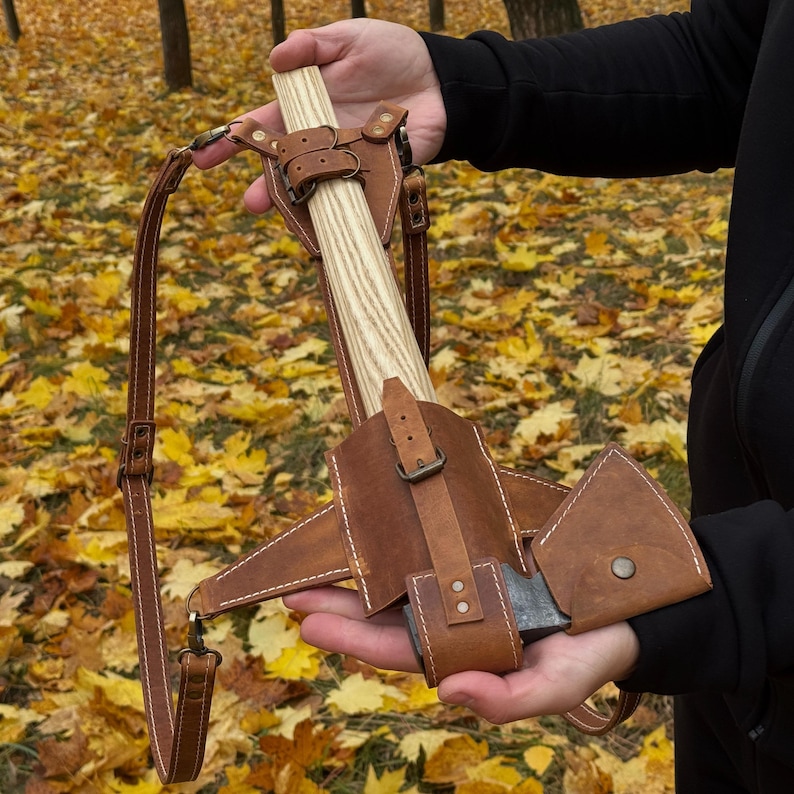 Leather Axe Case With Adjustable Straps. Crazy Horse Leather Axe ...