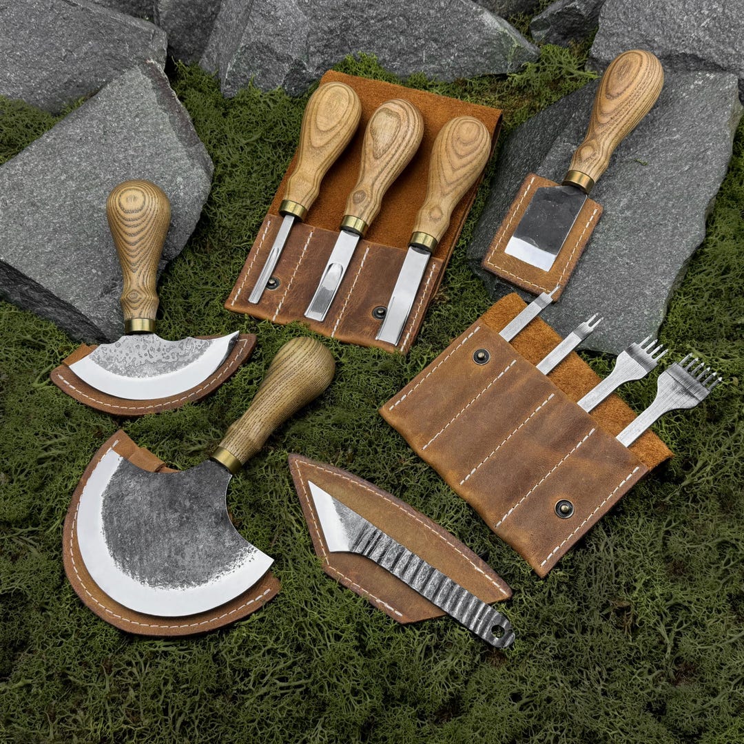 Set Leatherworking Tool 12 PCS With Leather Cases. Cutting Leather ...