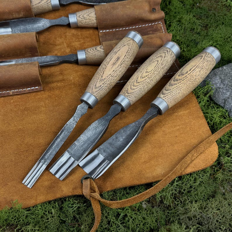 Set of 6 Wood Carving Gouge With Leather Case. Straight Rounded Gouges ...