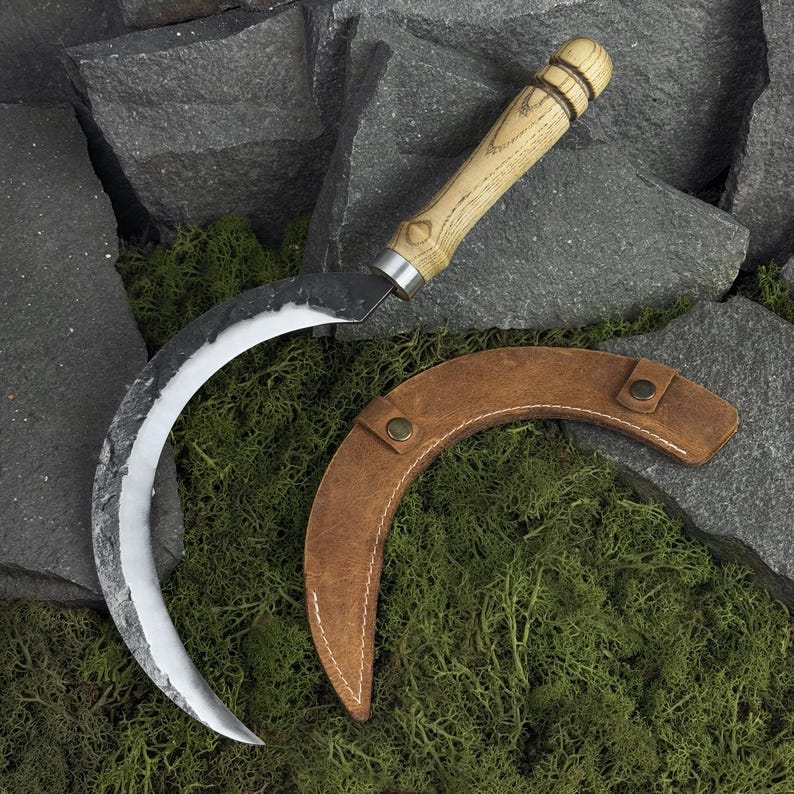 Large Garden Sickle With Leather Case. Garden Tool. Sickle for Trimming ...