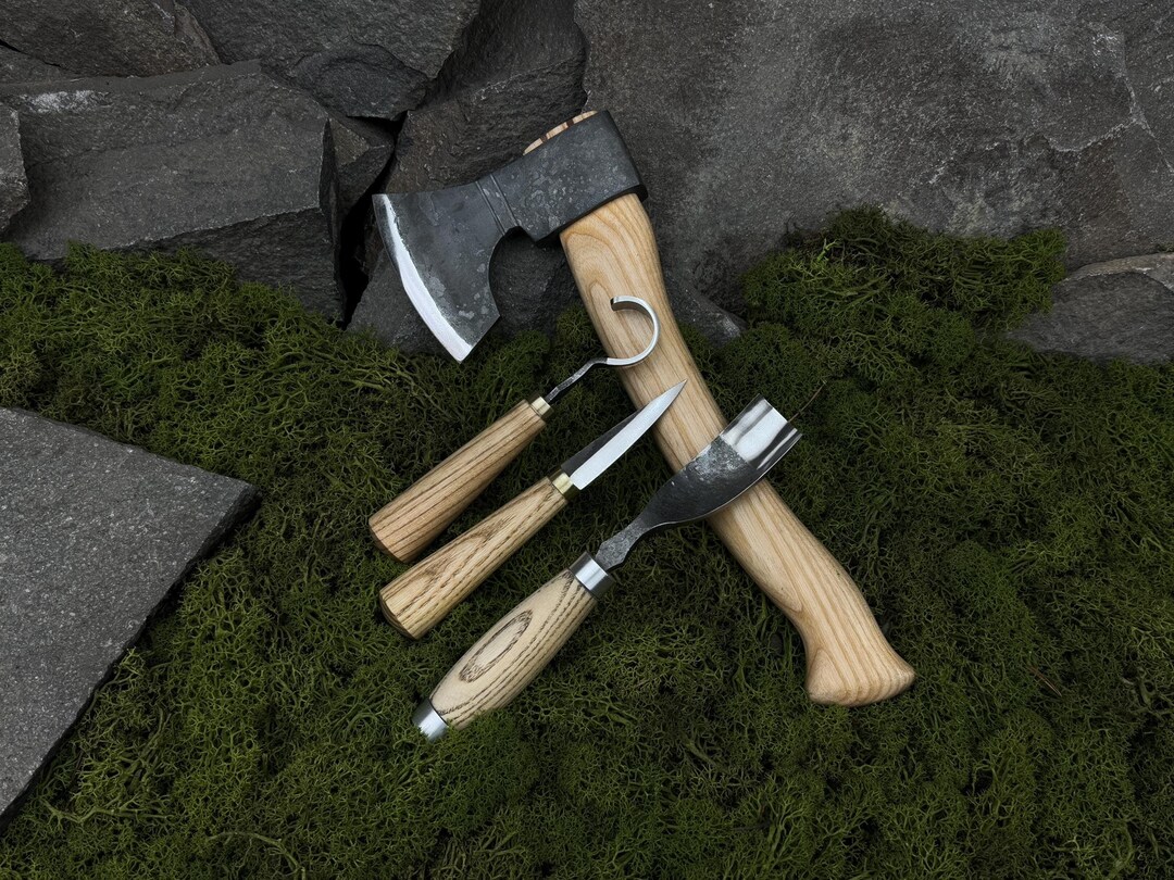 4-piece Set Wood Carving Tool With Leather Cases. Carving Axe. Sloyd ...
