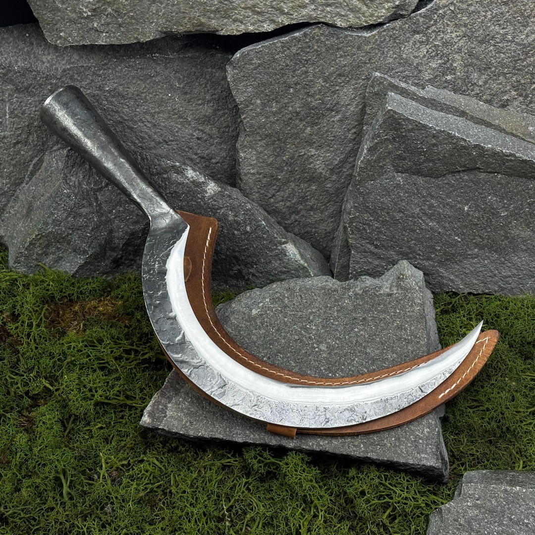 Forged Outdoor Garden Sickle With Carbon Steel 52100 Blade. Leather ...