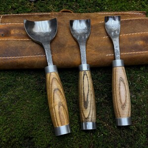Set of 3 Bowl, Spoon Gouge With Leather Case. Curved Gouges. Wood Carving Tools. Bent Gouges ...