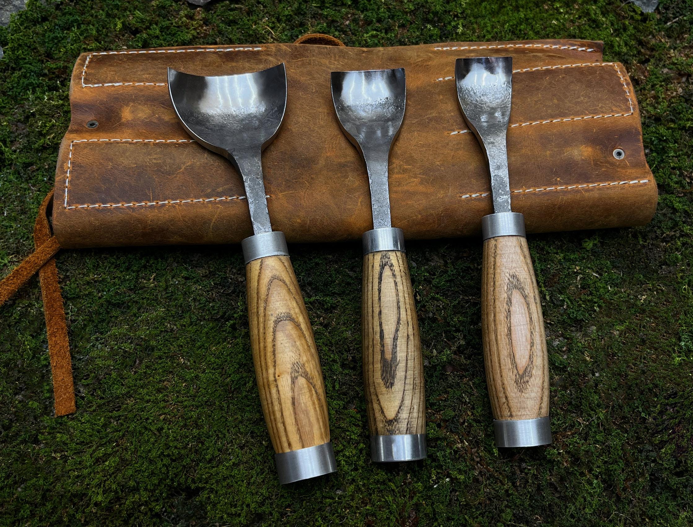 Set of 3 Bowl, Spoon Gouge With Leather Case. Curved Gouges. Wood ...
