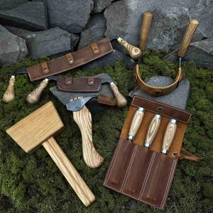 Set of 8 Chair Making Tools With Leather Cases. Woodworking Tools ...