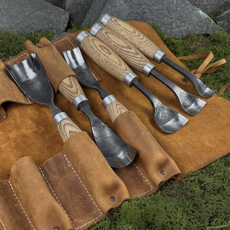Spoon Carving Tool Set 6 PCS With Leather Cases. Bowl Carving Gouges ...