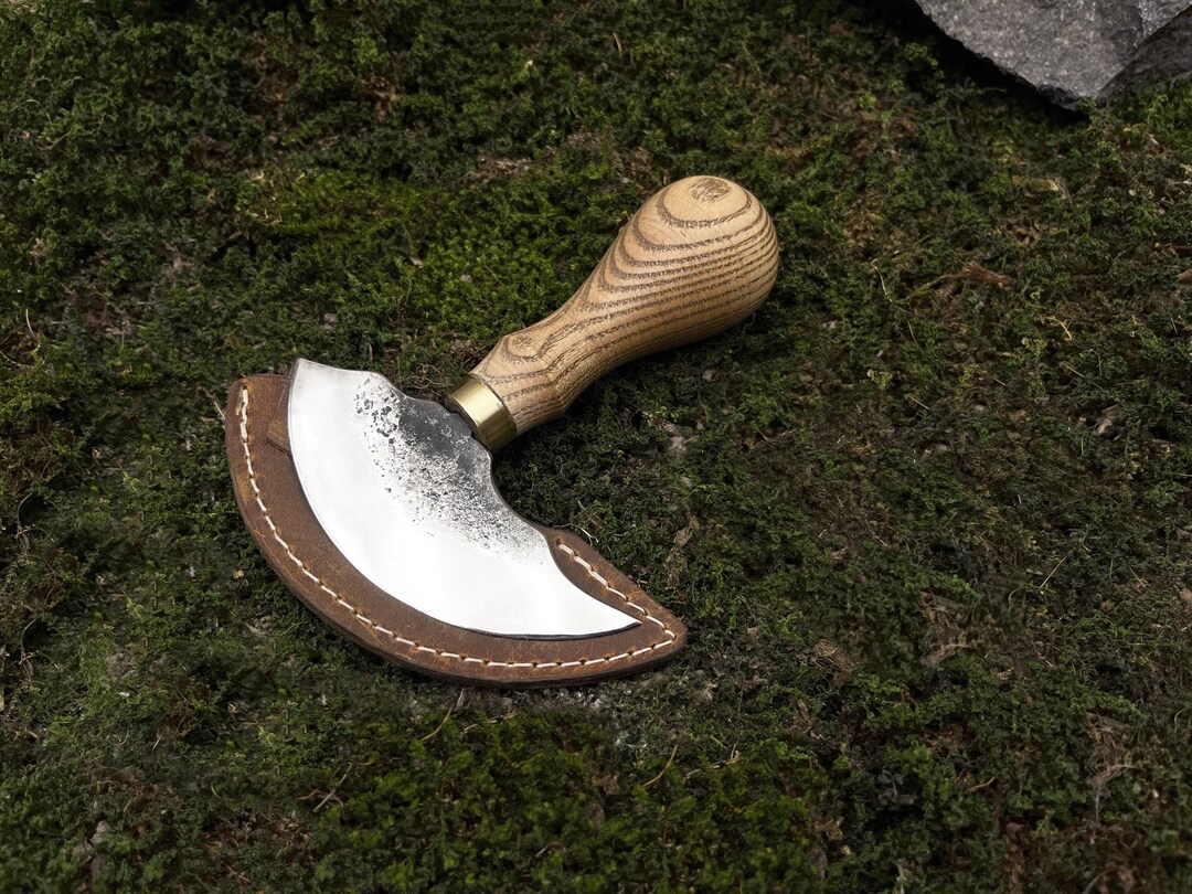 Round Knife With Leather Case. Half Moon Round Blade. Skinning Knife ...