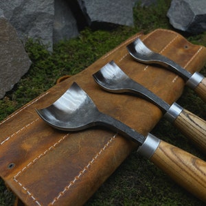 Set of 3 Spoon Gouge With Leather Case. Curved Gouges for Carving ...