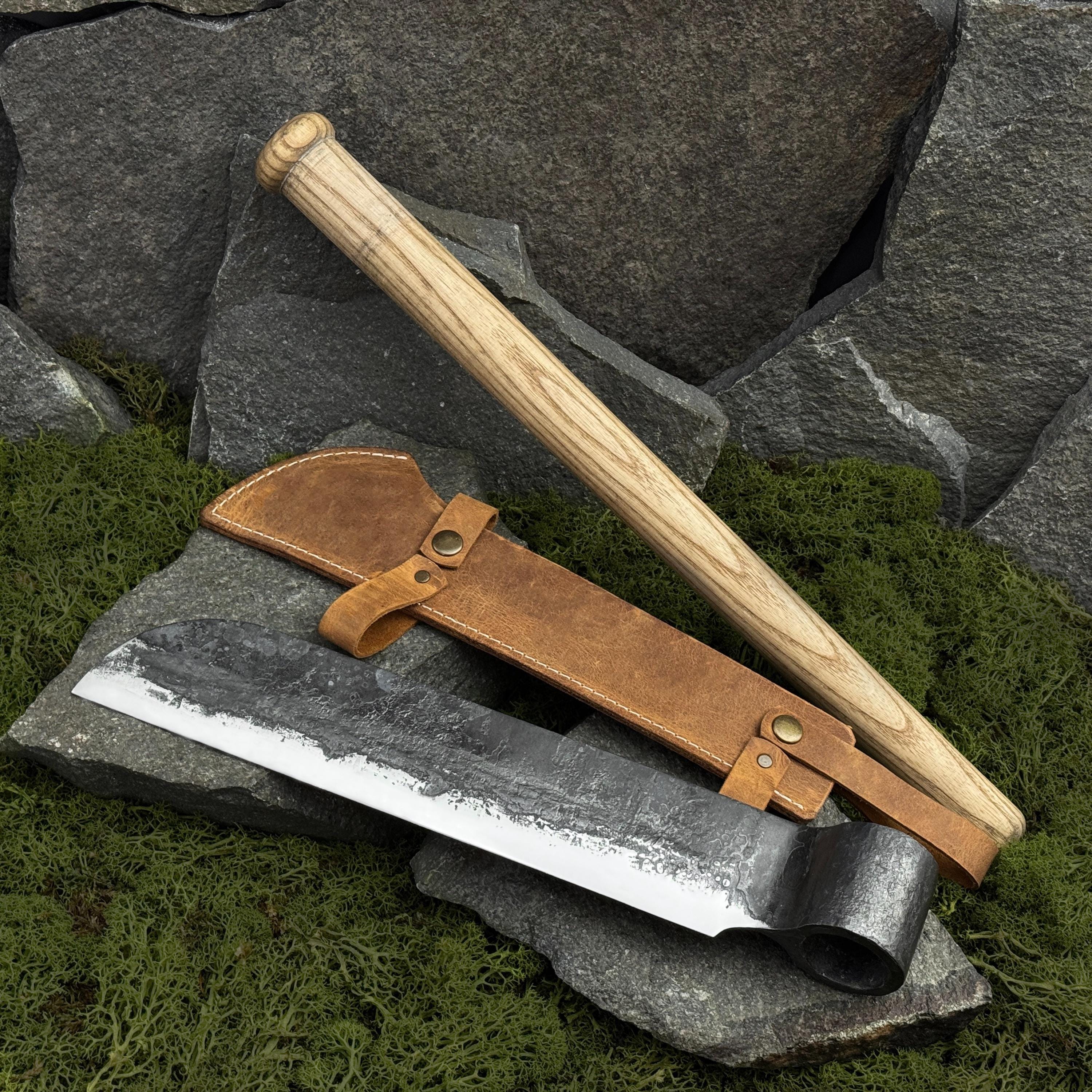 Hand Forged Froe, Wood Splitting Tool With Leather Case, Carbon Steel ...
