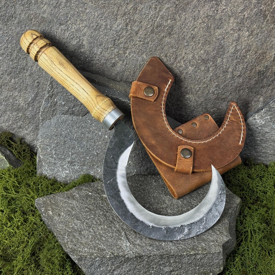 Hand Forged Garden Sickle With Leather Case and Belt Loop. Outdoor ...